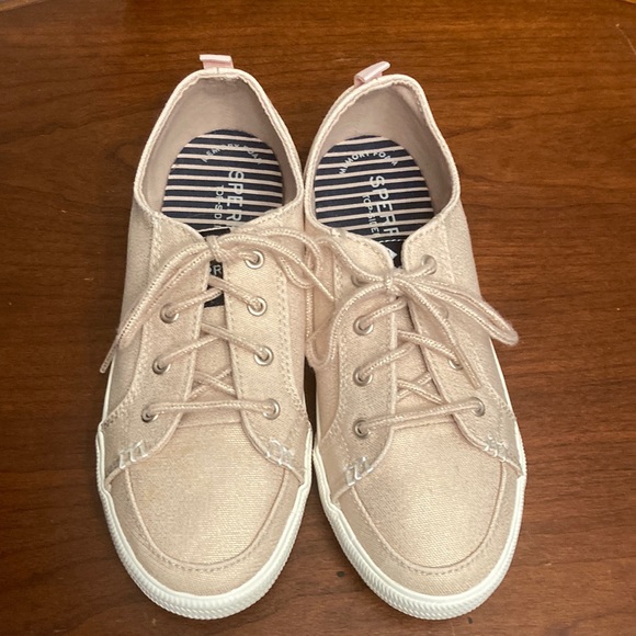 Sperry | Shoes | Sperry Girls Pink Glitter Lace Up Canvas Tennis Shoes ...